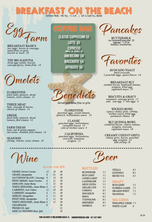 Breakfast Menu – Sand On The Beach